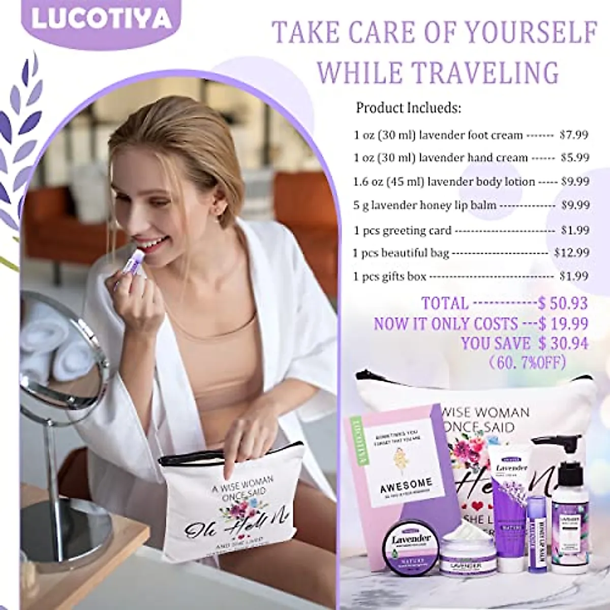 Birthday Gifts for Women Travel Size Toiletries Kit Travel Essentials for Women Gifts for women Self Care Gifts for Best Friends,Mom, Teacher,Grandma Lavender Lotion Gifts for Her Lip Balm