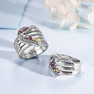 Sterling Silver Rings for Women Mom | Personalized Mothers Ring with 1-8 Birthstones | Custom Family Name Rings Birthstone Rings Mother's Day Gift | Promise Rings for Her Mother Daughter Ring