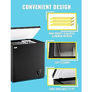 Chest Freezer 5.0 Cubic Feet Small Black Deep Freezers WANAI Mini Compact Home Machine 7 Thermostat Removable Basket Garage Dorm Apartment Kitchen Business