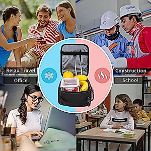 MDMEI Black Lunch Box Insulated Tote Lunch Bag for Adult Women Men Teen Boys Kids, Reusable Durable Freezable Thermal Cooler Bag for School Work Hiking Travel Picnic
