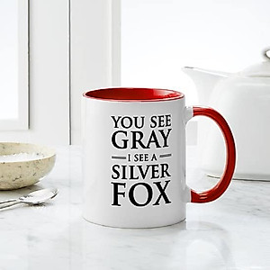 CafePress You See Gray, I See A Silver Fox Mugs Ceramic Coffee Mug, Tea Cup 11 oz