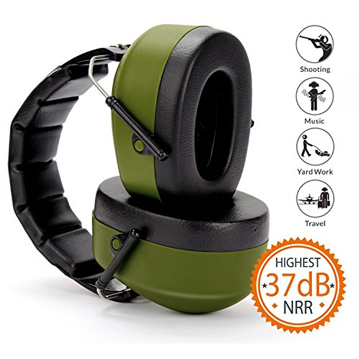 FRiEQ 37 dB NRR Sound Technology Safety Ear Muffs with LRPu Foam for Shooting, Music & Yard Work, Green