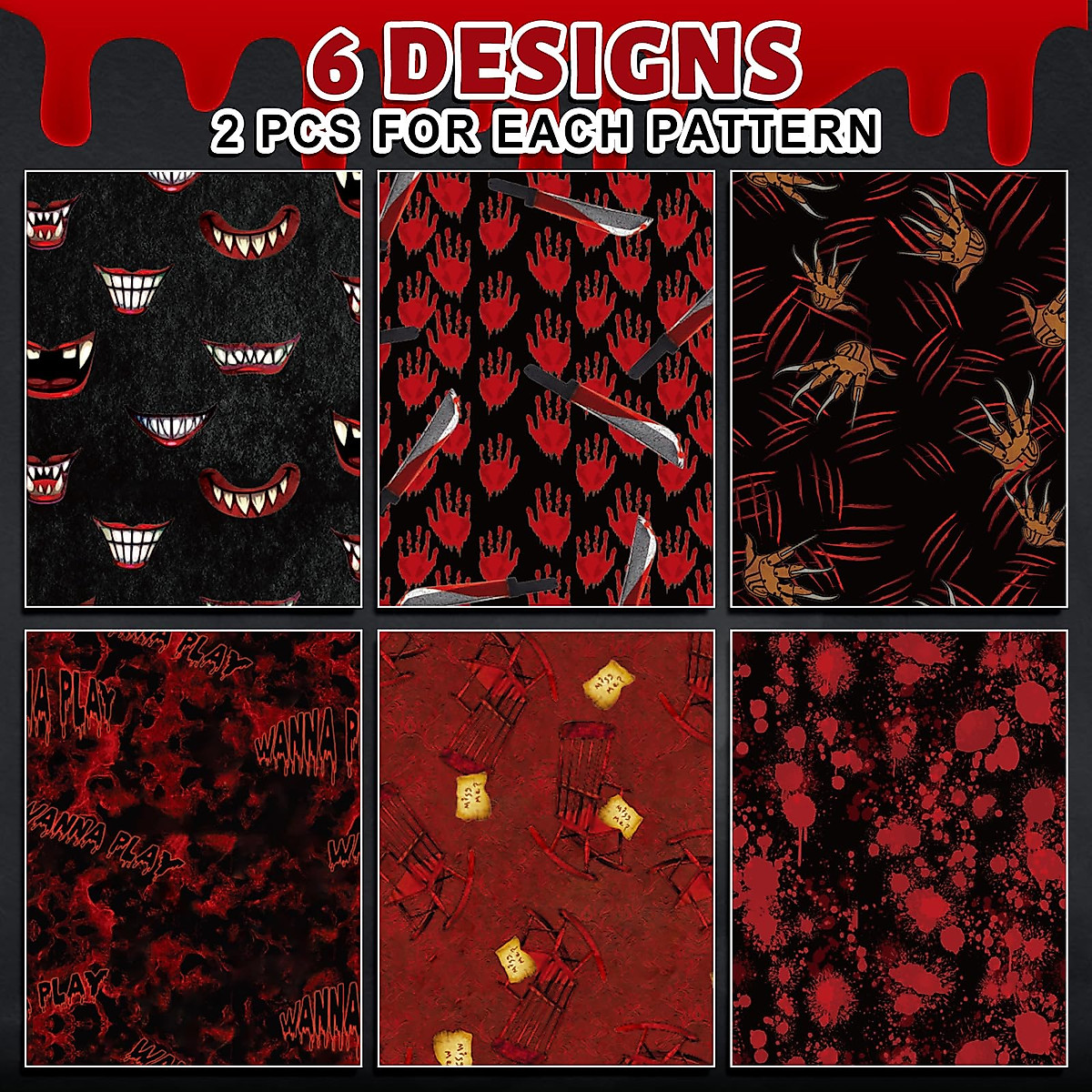 JarThenaAMCS 12 Sheets Halloween Bloody Wrapping Paper - Not Roll - Horror Blood Handprint Paw Blade Gift Wrap Paper Folded Flat for DIY Crafts Holiday Party Supplies, 19.7 x 27.6 Inch