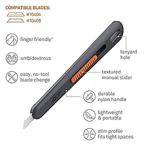 Slice 10476-CS Manual Slim Pen Cutter, Tighter Control, Finger Friendly Ceramic Blade, Side Slider Button for Thumb Blade Control, Lasts up to 11x Long as Stainles Metal, 12 Pack