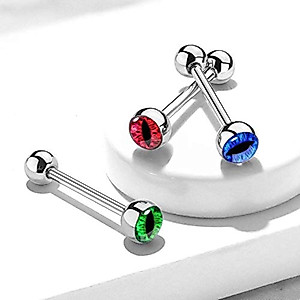 Covet Jewelry Snake Eye Inlaid Ball 316L Surgical Steel Barbells (Red)