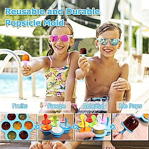 Silicone Popsicle Molds 14-cavity DIY 2Pcs Ice Pop Mold with Colorful Sticks For egg biting ice cream molds baby food storage containers non stick cake molds (Purple&Blue)