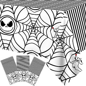 suonengongyi Nitemare Christmas Tablecloth, 3PCS Halloween Cobweb Disposable Tablecovers Halloween Spider Web Tablecloth with Nitemare Christmas for Halloween Birthday Party Decoration