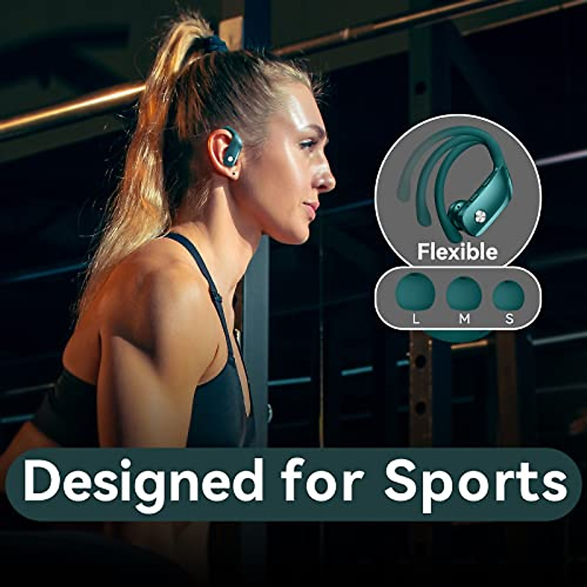Wireless Earbuds Bluetooth Headphones 48hrs Play Back Sport Earphones with LED Display Over-Ear Buds with Earhooks Built-in Mic Headset for Workout Green BMANI-VEAT00L