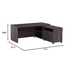 BESTAR Pro-Linea L-Shaped Office Desk, 72W, Bark Grey