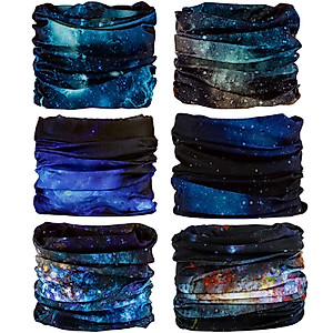 DEMIL 16-in-1 12PCS/8PCS/6PCS Multifunctional Yoga Sports Stretchable Seamless Casual Headband Sweatband Fishing Magic Camo Scarf Balaclava Headwear Head Wrap (6PCS-Galaxy1)