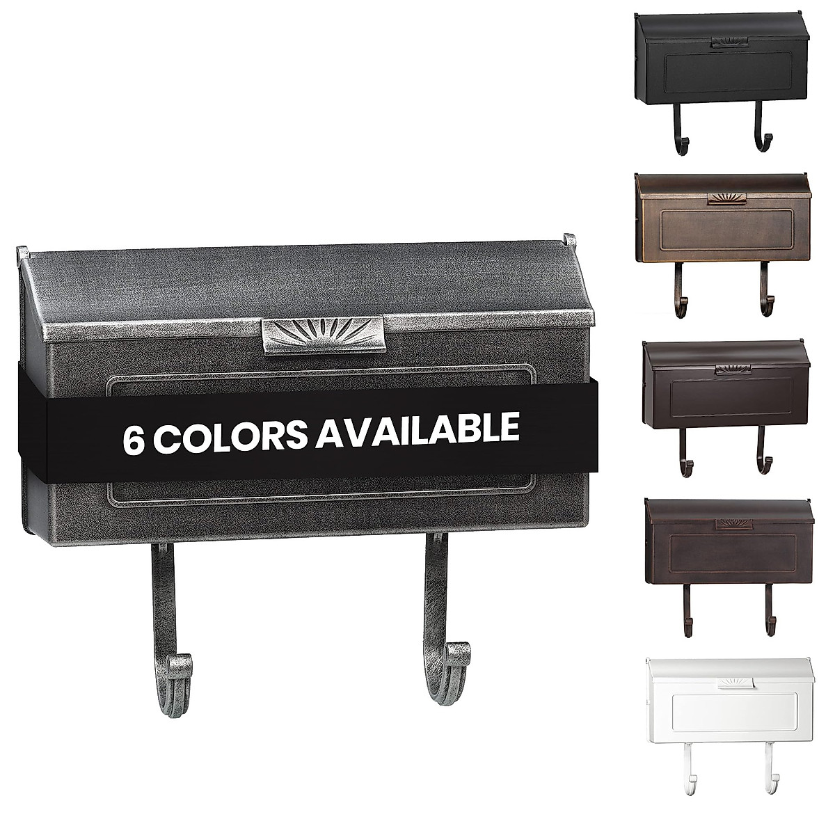 Cast Aluminum Metal Mailbox with Newspaper Hooks, Easy to Install Wall Mount, Heavy Duty, Rustproof Coated Paint, Horizontal Mail Box for House Porch - 16” x 4.25” x 8.25” (Swedish Silver)