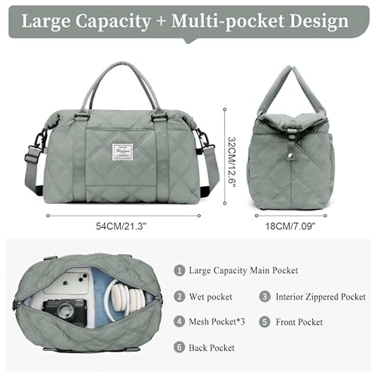 Weekender Bags for Women Travel, Overnight Travel Duffel Bag with Wet Pocket and Separate Toiletry Bag, Airplane Personal Item Travel Bag, Travel Tote Bag Carry On Bags,Gym Bag