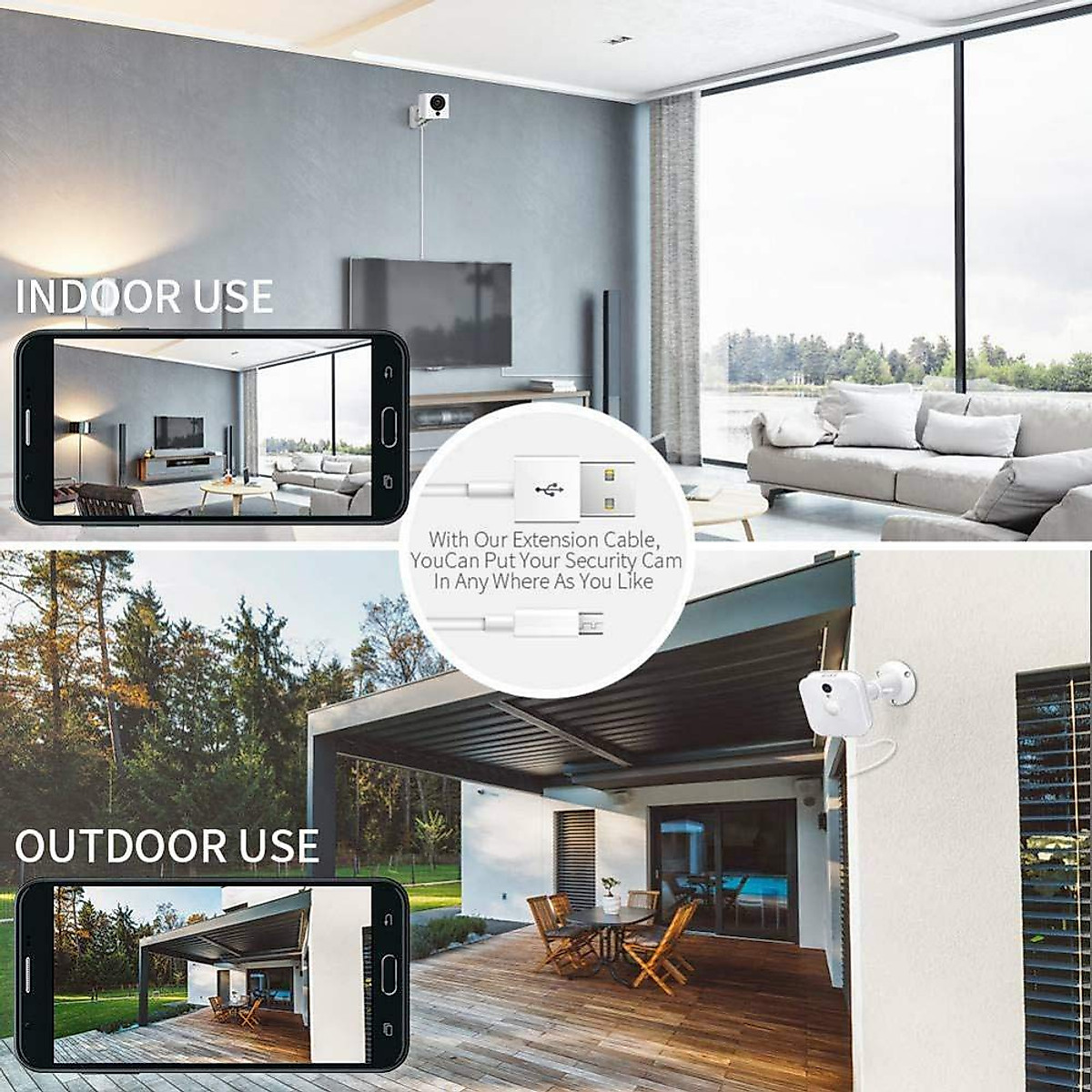 MOYEEL 42.5Ft(13M) Power Extension Cable for Wyze Cam/Wyze Cam Pan, Blink Mini/Blink XT Cam, Yi Camera, NestCam Indoor and Quick Charge Power for Home Security Camera (2 Pack)