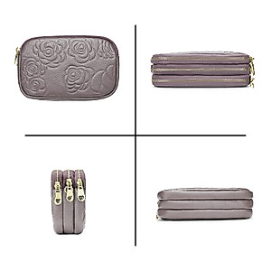 YALUXE Flower Clutch Wristlet Coin Purse Triple Zipper Pocket Womens Genuine Leather Zipper Wallet Pouch