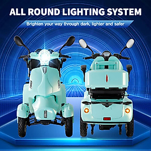 Mobility Scooters for Seniors, 4 Wheel Powered Mobility Scooters, Electric Wheelchairs for Adults, Electric Powered Wheelchair Device, Long Range Power Extended Battery for Travel（Green）