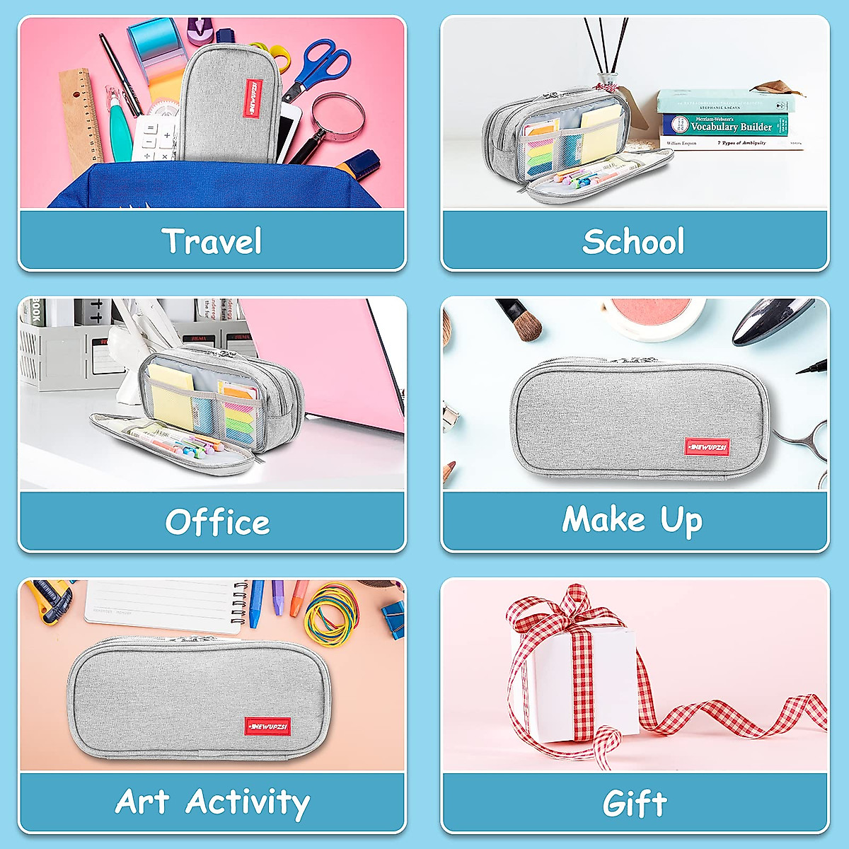 NEWUPZSI Large Pencil Case Grey christmas gifts teen girl teenage boys pouch with 3 compartments Pouch big capacity canvas pencil Bag school supplies for college School Teen Men Women adults