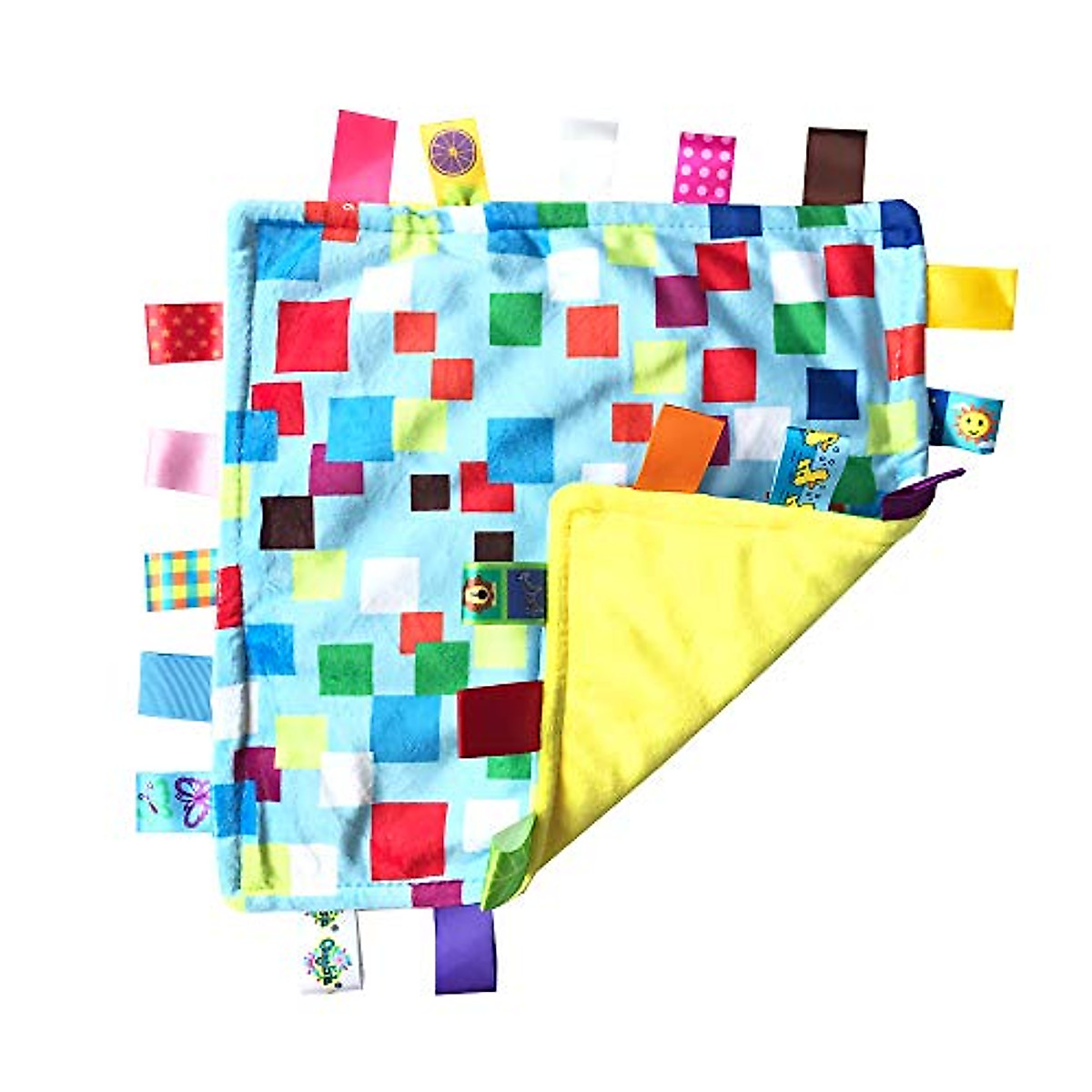 G-Tree Yellow Baby Comforter Blanket - Rabbit, Bird and Bee Animals Security Blanket with Plain Yellow Textured Underside