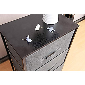 East Loft Nightstand Dresser Storage Organizer for Closet, Nursery, Bathroom, Laundry or Bedroom 3 Fabric Drawers, Solid Wood Top, Durable Steel Frame (Charcoal)