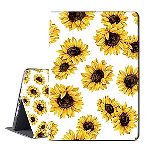 INSSISAIN Case for iPad 9th/8th/7th Generation 2021/2020/2019 10.2 Inch, Multi-Angle Viewing Stand Shell, PU Leather Protective Cover with Auto Sleep for 10.2" iPad 9/iPad 8/iPad 7, Sunflower