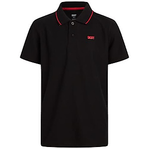 DKNY Boys' Polo Shirt - 2 Pack Classic Fit Short Sleeve Pique Polo - Comfort Stretch Collared Golf Shirt for Boys (4-20), Size 6, Racing Red/Jet Black