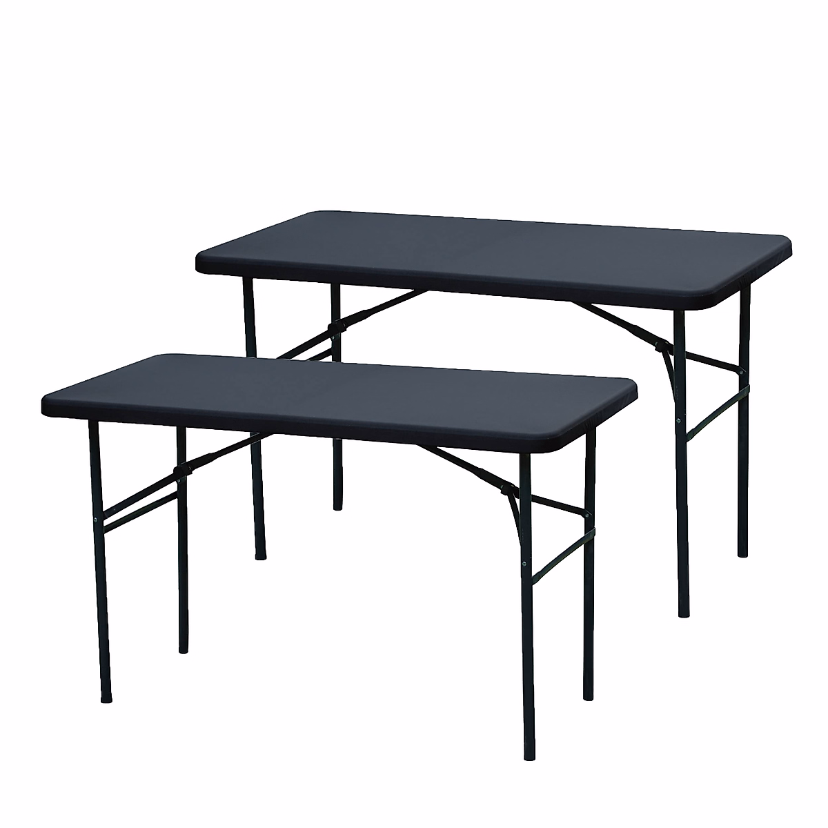 NEWISHER 2 Pack Fitted Tablecloth Rectangle 4ft Elastic Edge Spandex Table Top Cover for Picnic Outdoor Camping Park Patio Black 23 x 48 inch