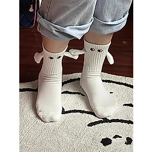 Sdetrcq 2Pairs Friendship Socks Magnet Hand in Hand Socks, Best Friend Socks Magnetic Socks Hand Hold, Magnetic Hand Holding Socks (2 Pairs, 2D White)