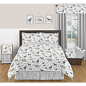 Sweet Jojo Designs Baby Children Kids Clothes Laundry Hamper for Blue Grey and White Woodland Animals Bedding Set