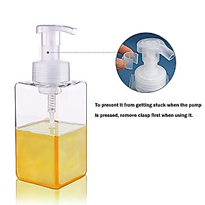 Hethyo Foaming Soap Dispenser 3 Pcs 450ml/15.2oz Square Refillable Plastic Hand Pump Bottle for Liquid Soap Shampoo Body Wash (Clear)
