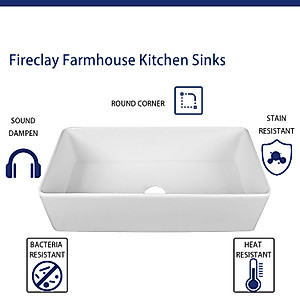 DeerValley Farmhouse Sink, DV-1K505 Grove 36"L x 18"W Fireclay Farmhouse Sink White Apron Front Deep Single Bowl Kitchen Sink with Sink Grid and Basket Strainer