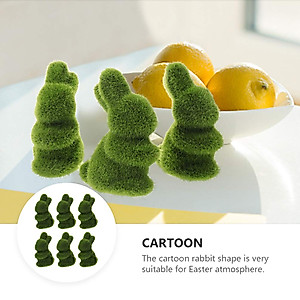 NUOBESTY 6 Pcs Easter Bunny Artificial Grass Turf Bunny Garden Statue Easter Party Ornament Easter Moss Bunny Statue Imitated Desk Decoration Flocking Rabbit Figurines Animal Glass Table