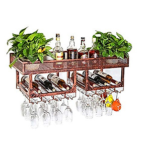PIBM Stylish Simplicity Wine Shelf Wall-Mounted Wine Rack, Wrought Iron Wall Hanging Wine Rack Wine Rack, Bronze , 150cm