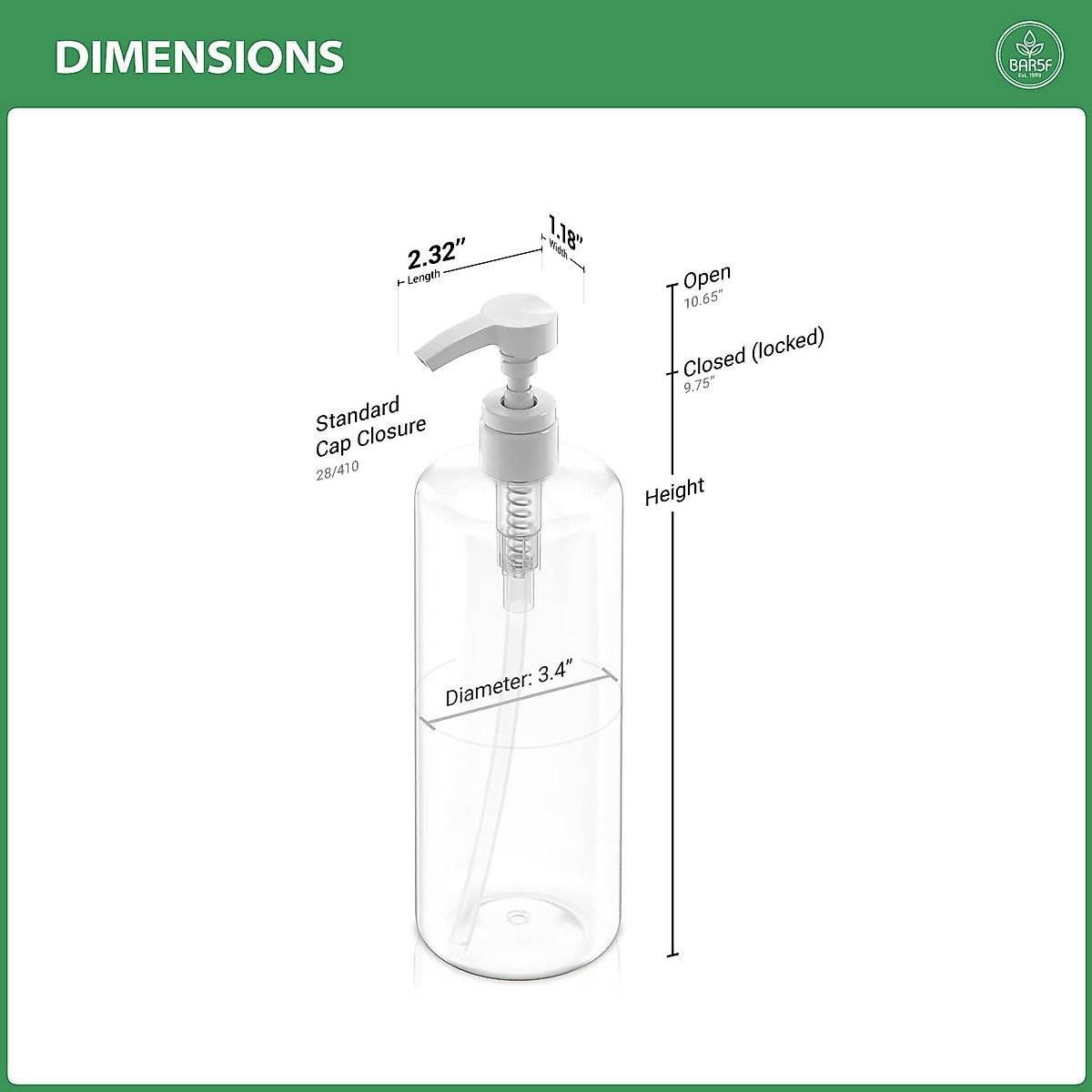 Bar5F Pump Bottle 32-Ounce 1-Liter Empty for Shampoo Conditioner Body Wash Lotion BPA-Free Crystal-Clear