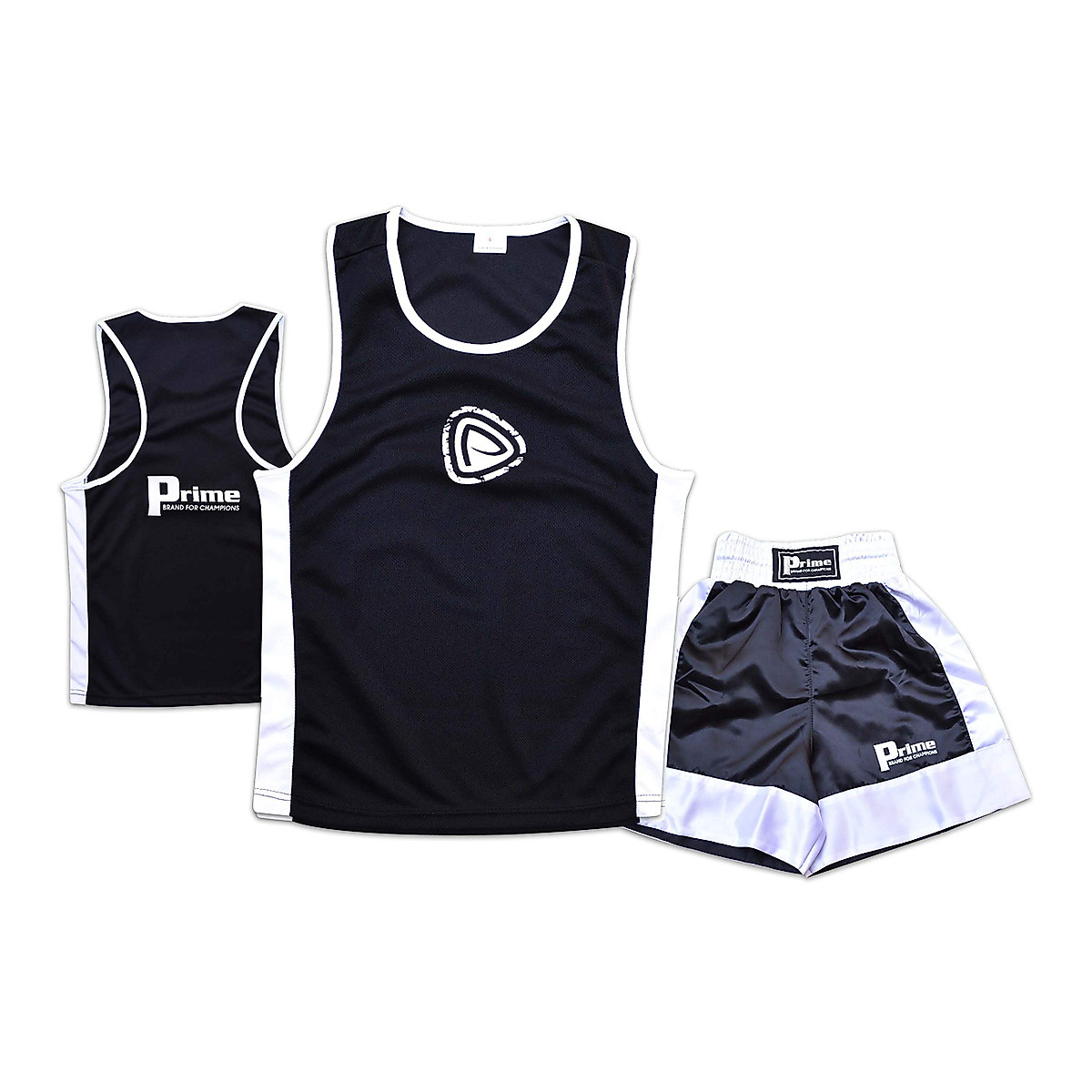 Prime Sports Kids Boxing Uniform Set Top & Shorts 2 Pcs Top and shorts Boxing Clothes for Kids Boys/Girls Satin Fabric For 03 to 14 Years(7-8 Years, Black)