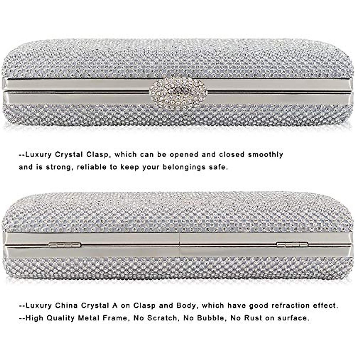 Dexmay Large Rhinestone Crystal Clutch Evening Bag Women Formal Purse for Cocktail Prom Party Silver