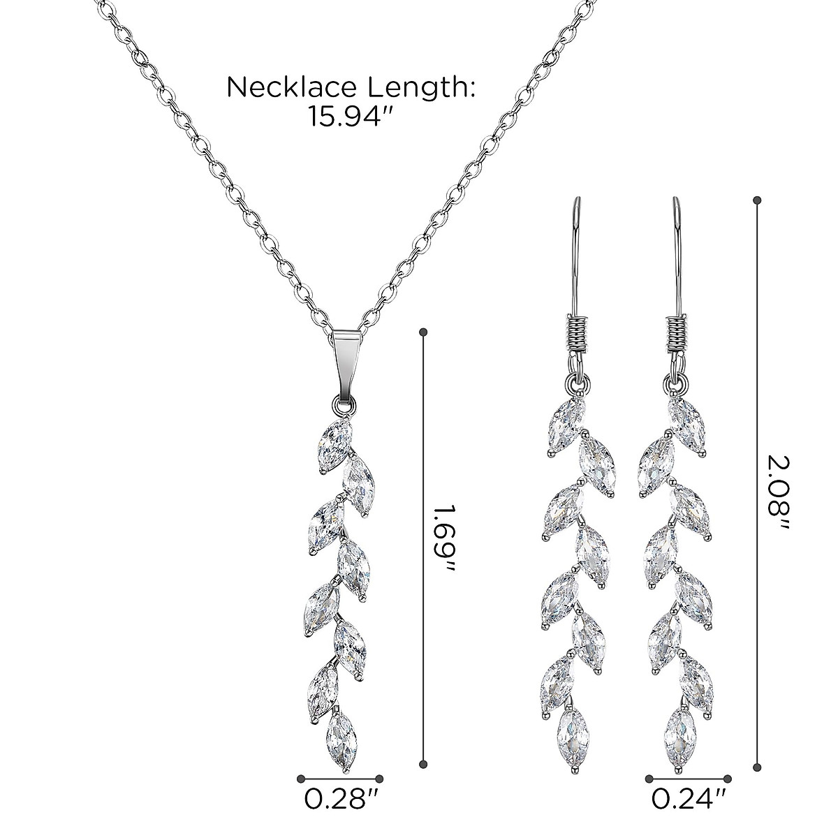 SWEETV Wedding Jewelry Sets for Brides Birdesmaid, Silver Cubic Zirconia Marquise Bridal Necklace Earrings Set for Women, Prom Costume Wedding Jewelry Gift