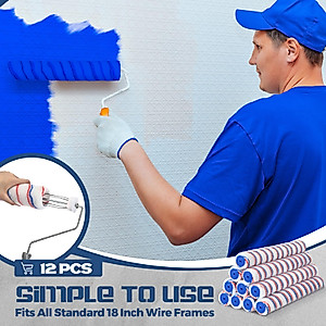 Leumoi 12 Pcs 18'' Paint Roller Covers Bulk Microfiber Refill Roller Cover with End Caps Painter Lint Free 18 Inch Paint Roller Kit Home Repair Tools for Most Types of Painting Surfaces (3/8" Nap)