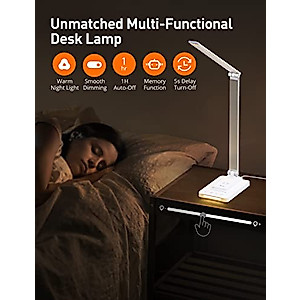sympa LED Desk Lamp with Wireless Charger, Night Light, Dimmable Table Lamp with USB Charging Port, 5 Brightness & 5 Lighting Modes, 60 min Timer, Memory Function for Home Nail Office Reading