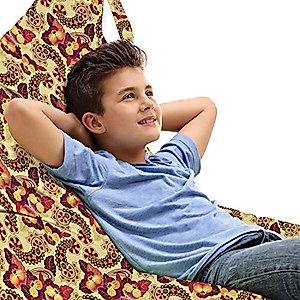 Lunarable East Lounger Chair Bag, Ornate Far Eastern Ornament Vintage Style Abstract Floral Nature Motifs Retro Design, High Capacity Storage with Handle Container, Lounger Size, Multicolor