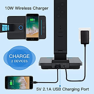 LED Desk Lamp with Wireless Charger: Desk Lamps USB Charging Ports for Home Office Bedroom - Touch Control with 5 Color Modes & Brightness Dimmable, 2 Night Lights, Eye-Caring for Reading(Black)