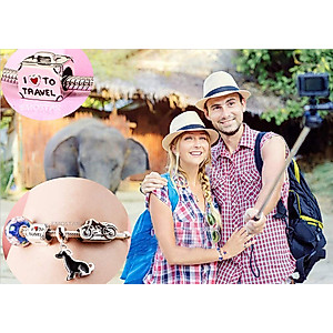 I Love to Travel Suitcase Charms fits Pandora Women Bracelet, 925 Sterling Silver Handbag Enamel Red Heart Beads, Gifts for First Mothers Day/Christmas/Best Mom/Valentines Day