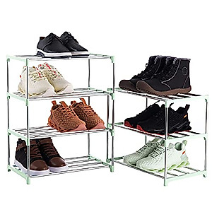 Xerhnan 4-Tier Stackable Small Shoe Rack, Lightweight Shoe Shelf Storage Organizer for Entryway, Hallway and Closet (green)