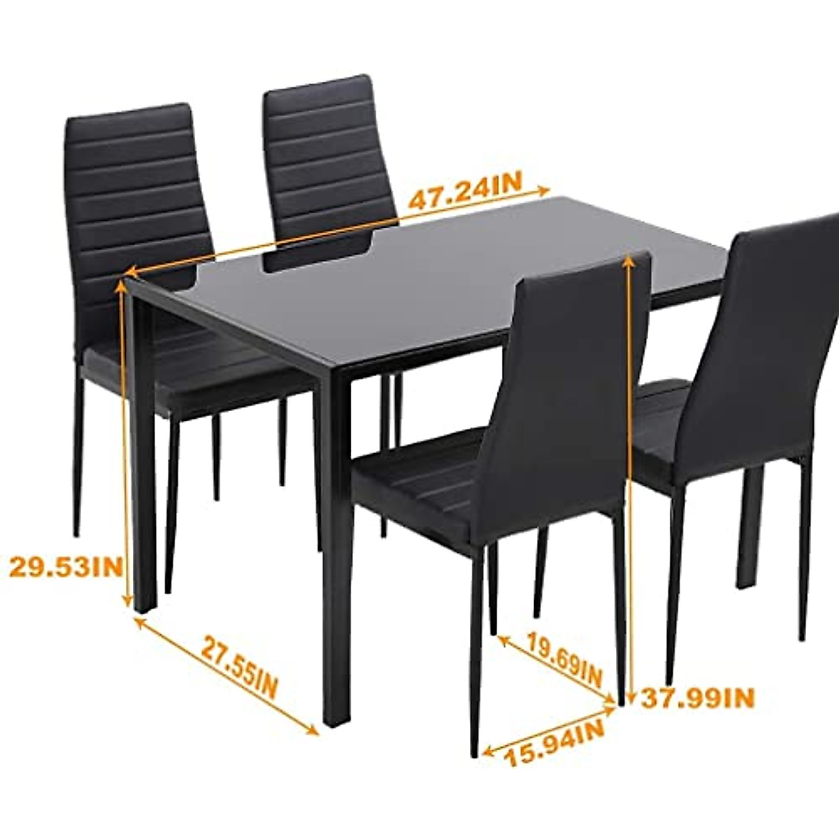 Modern Dining Table Set Dining Room Table Set for Small Spaces Kitchen Table and Chairs 5 Piece Kitchen Table Set Table with Chairs Home Furniture ，Black