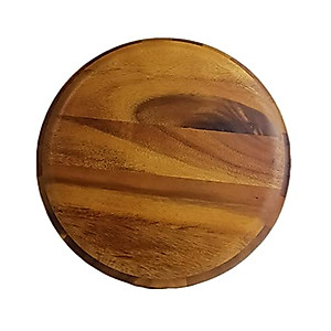 F&L FL005 Acacia Wood Serving Round Tray with Handles Crafted Natural for Coffee, Tea, Breakfast, Lunch, Dinner, Appertizers, Fruit, Dessert, Cake, Snack, Large Platter 14" Diameter x 2" Height