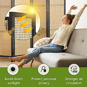 ALeesing 4 Panels Wood Room Divider and Folding Privacy Screens, Hand-Woven Rattan Room Dividers Panel, Room Divider Wall Freestanding, Room Partitions Screen for Home Office Bedroom, Black