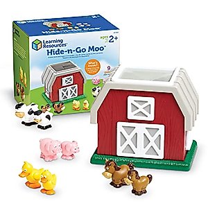 Learning Resources Hide-N-Go Moo, Farm Animal Toy, Barn Toys for Toddlers, 9 Pieces, Ages 2+