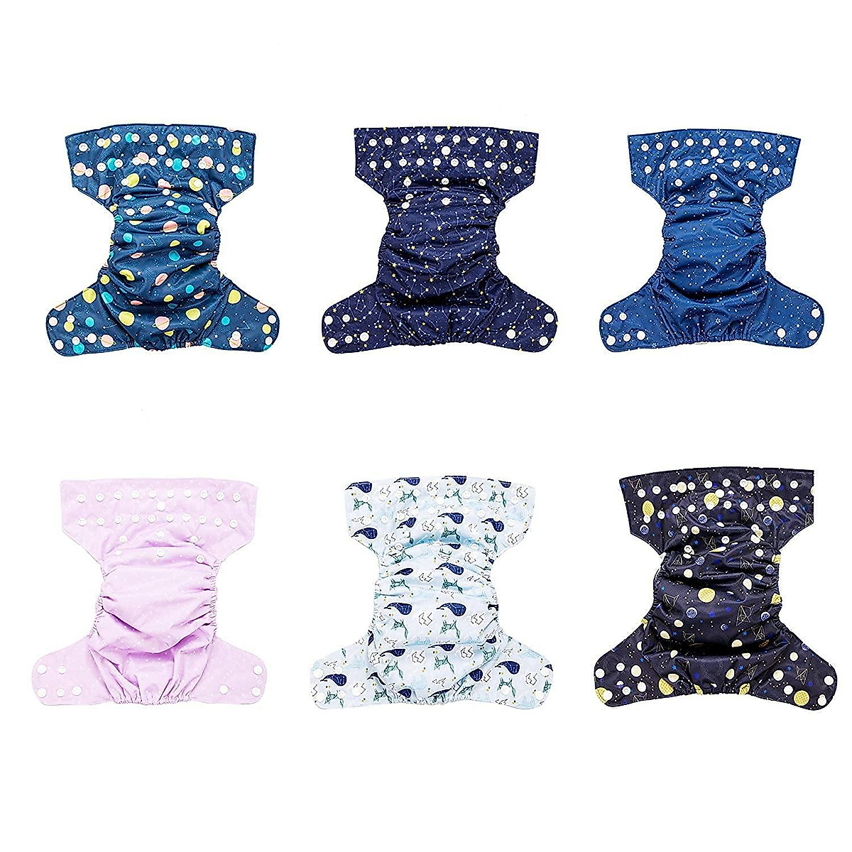 Simple Being Reusable Cloth Diapers, Double Gusset, One Size Adjustable, Washable Soft Absorbent, Waterproof Cover, Eco-Friendly Unisex Baby Girl Boy, six 4-Layers Microfiber Inserts (Constellations)