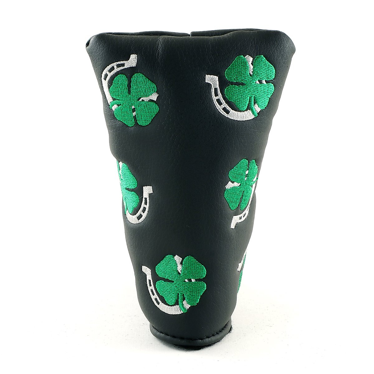 Clover and Horseshoe Headcover for Midsize Mallet Putter, Black, Golf Head Cover