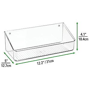 mDesign Wall Mount Storage Organizer Tray Bin - Modern Plastic Wide Hanging Shelf Basket for Walls/Doors in Office - 4 Pack + 32 Adhesive Labels - Clear