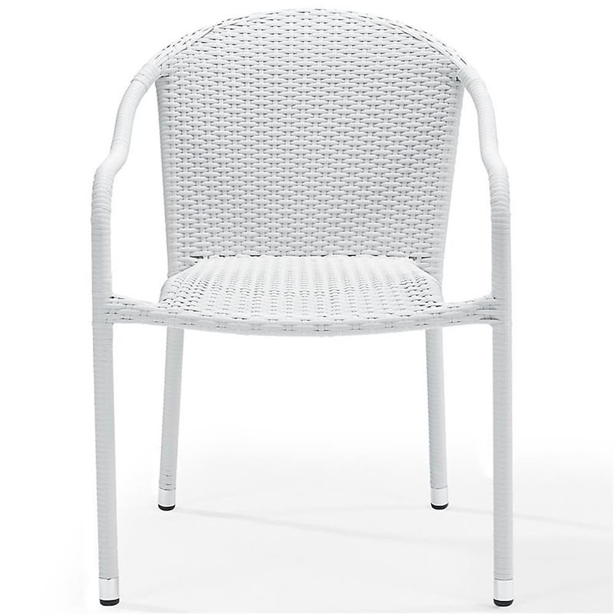 Pemberly Row Outdoor All Weather Wicker Resin Patio Stackable Chair in White (Set of 4)