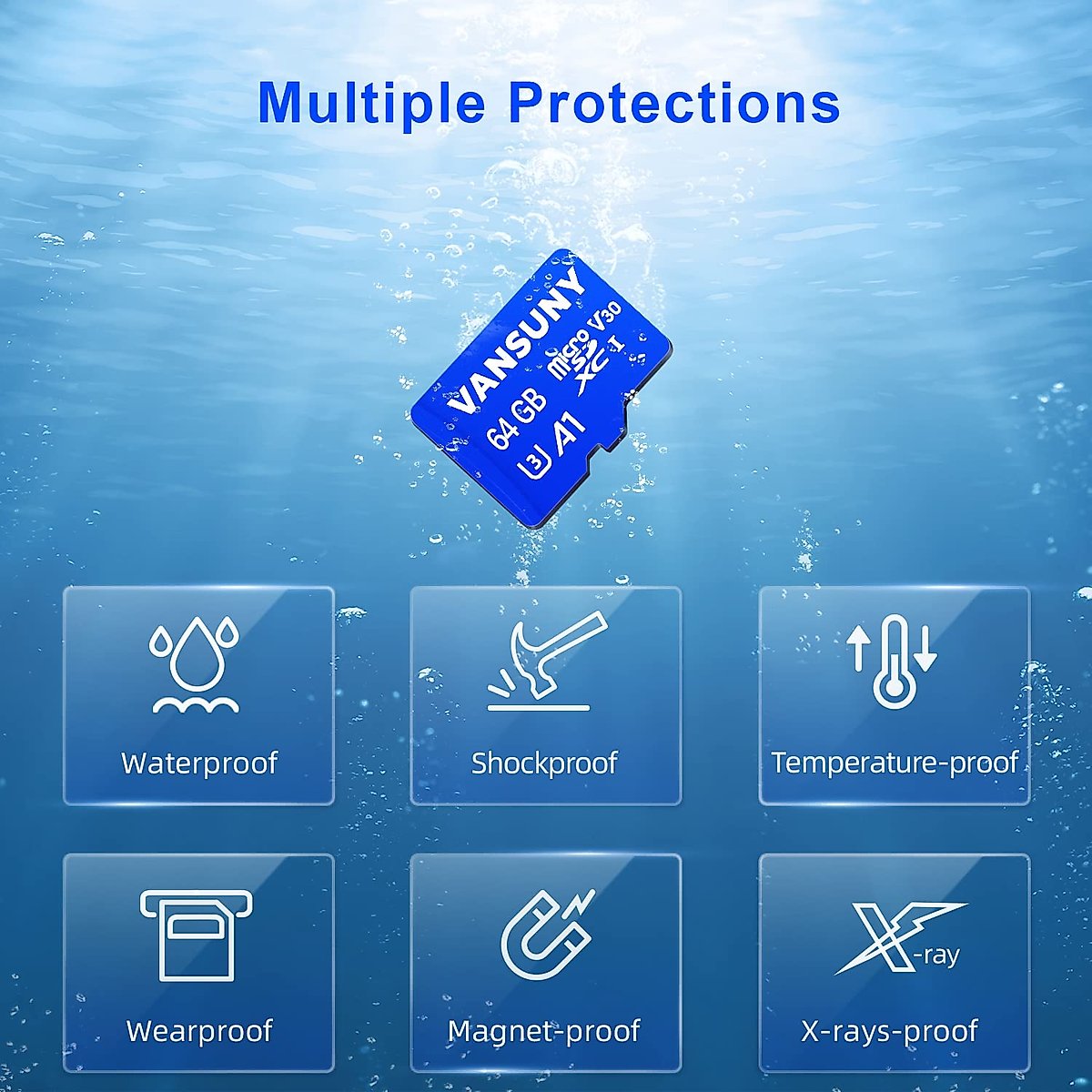 Vansuny Micro SD Card 64GB 3 Pack microSDXC Memory Card with SD Adapter A1 App Performance V30 4K Video Recording C10 U3 Micro SD for Phone, Security Camera, Dash Cam, Action Camera